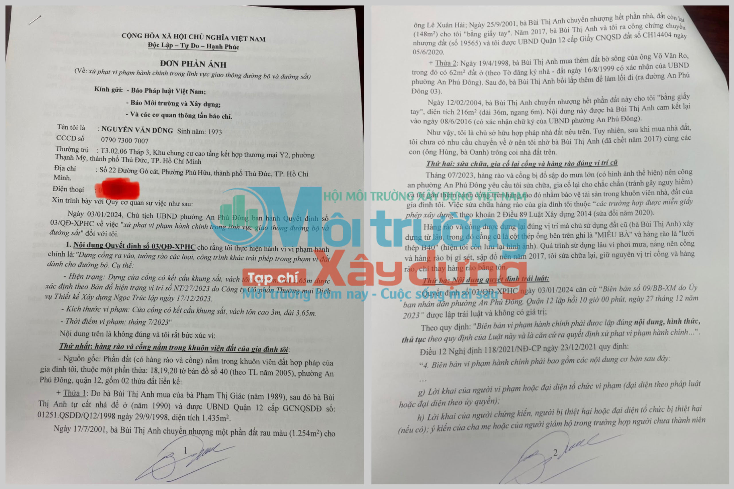 Quận 12 – TP.HCM: Dân bức xúc vì các quyết định xử phạt vi phạm hành chính vô lý của phường